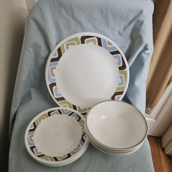 Corelle | Dining | Corelle Geometric Dinnerware Set White With Blue And ...